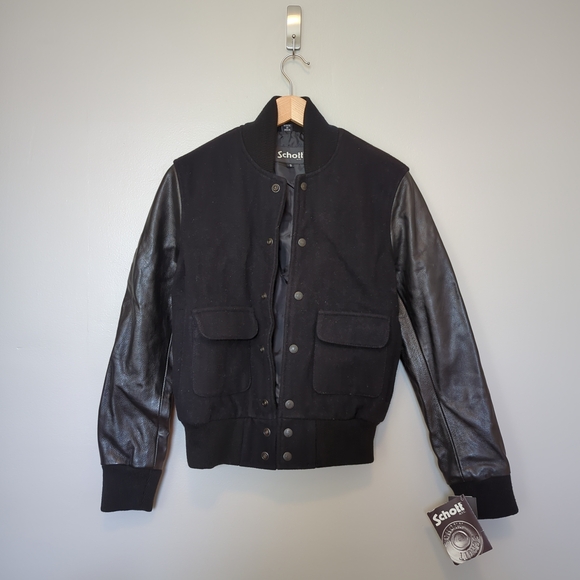 Schott NYC | Jackets & Coats | Schott Nyc Black Varsity Jacket With ...